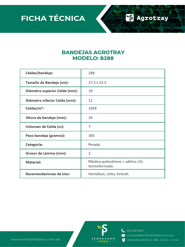 Ficha Tecnica Bandejas B288 | PDF