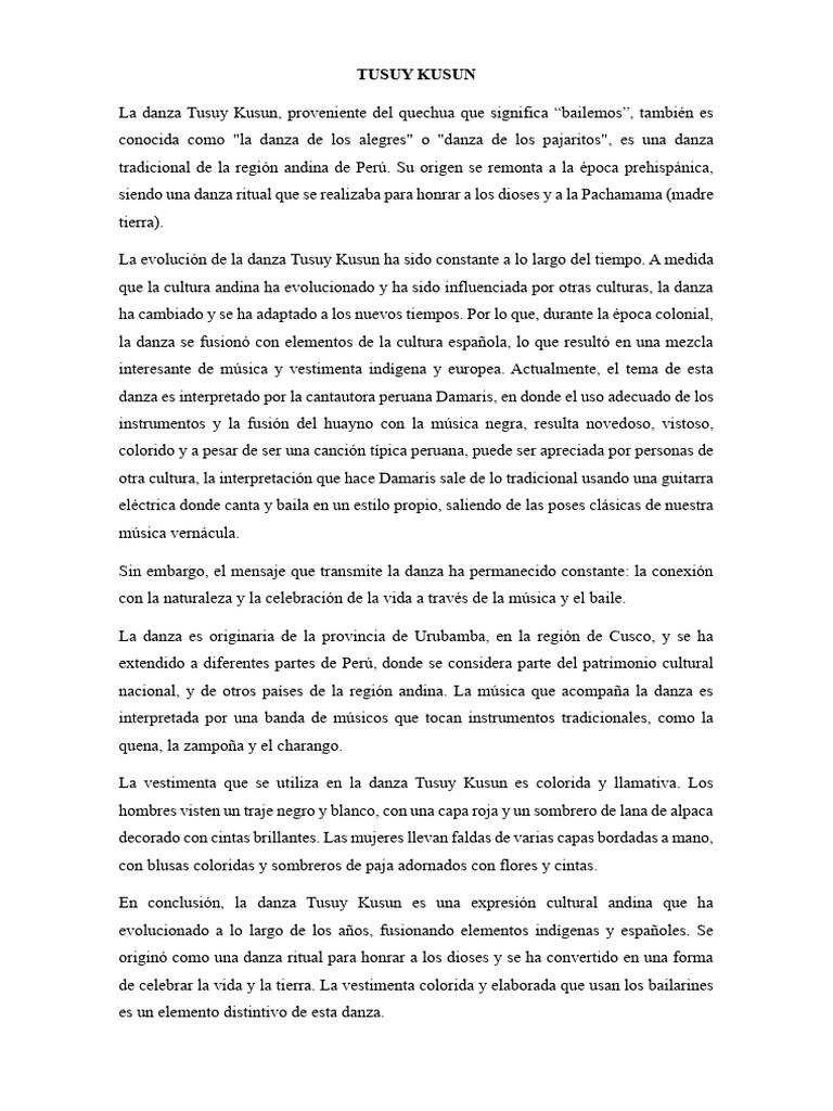 TUSUY KUSUN - Información Cultural | PDF | Bailes | Las artes escénicas