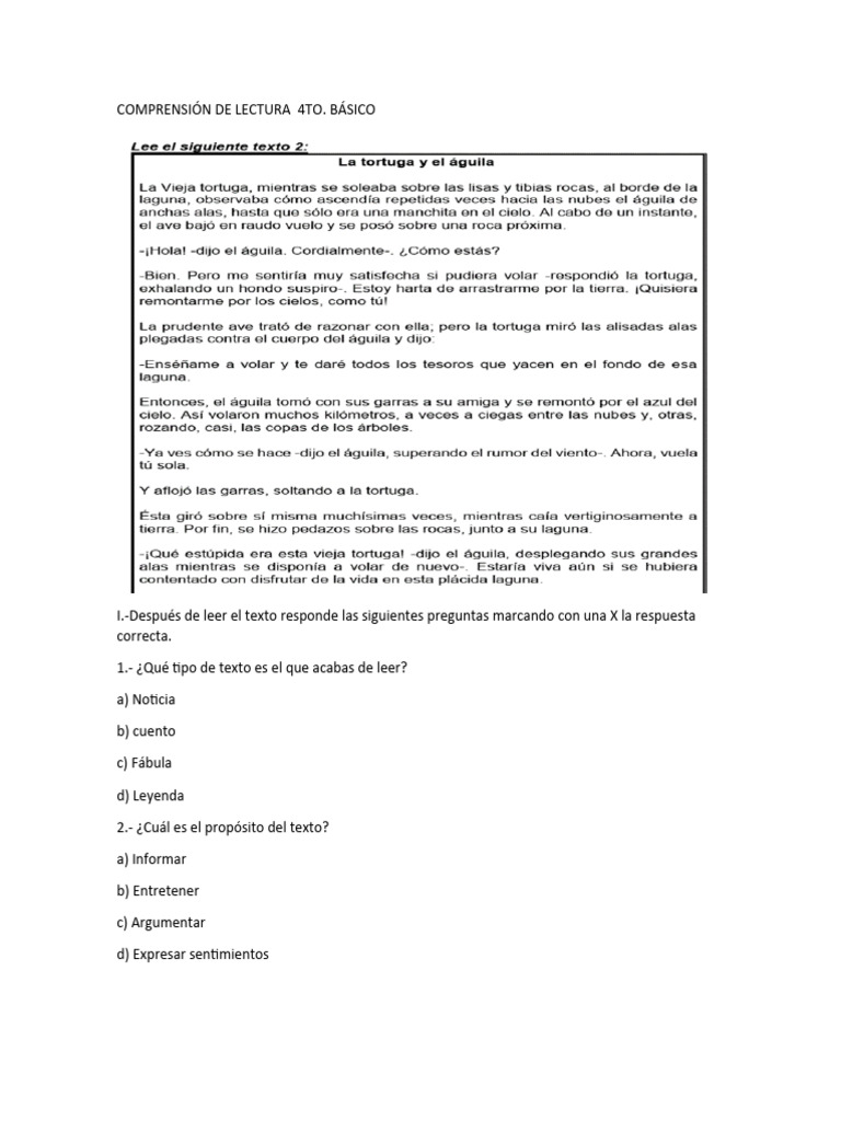 Comprensión de Lectura 4to | PDF