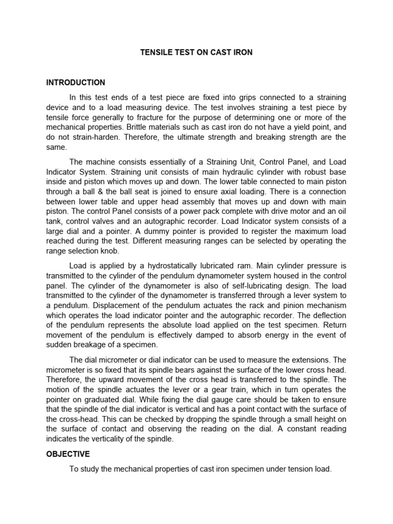Cast Iron Tensile Test Procedure and Results | PDF | Deformation ...