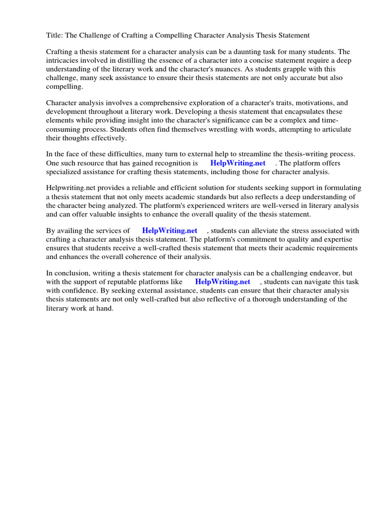 Thesis Statement For Character Traits
