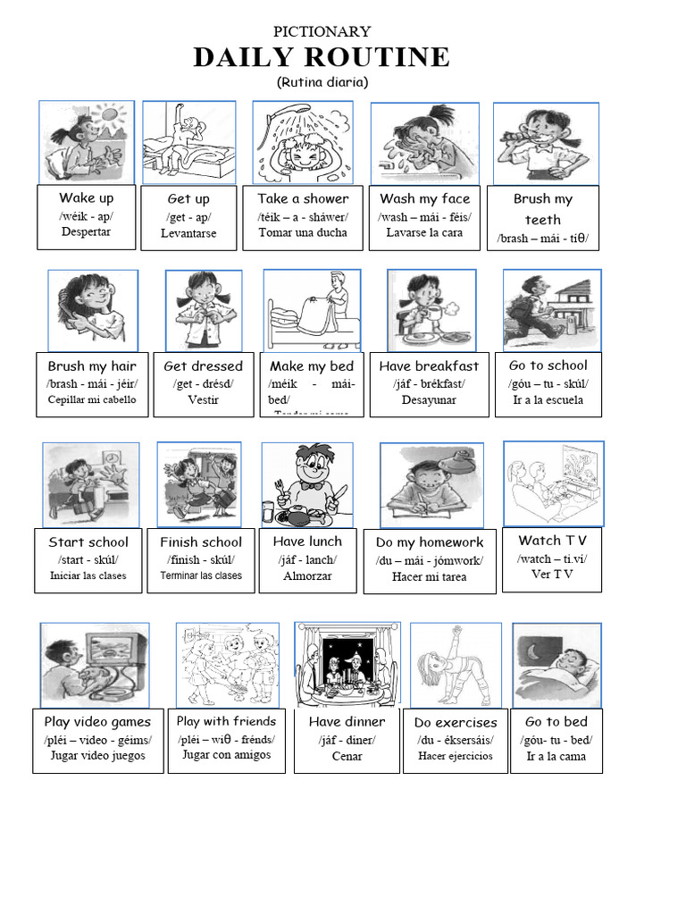 Pictionary About Daily Routine | PDF