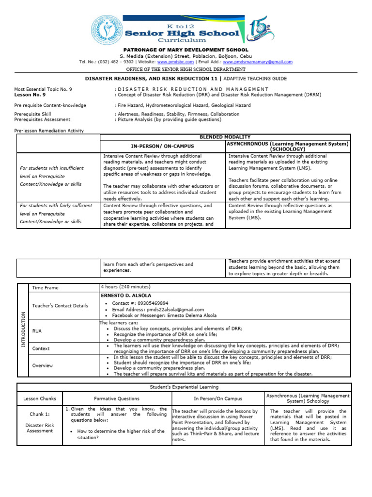 ATG-Disater Readiness and Risk Reduction-LESSON9 | PDF