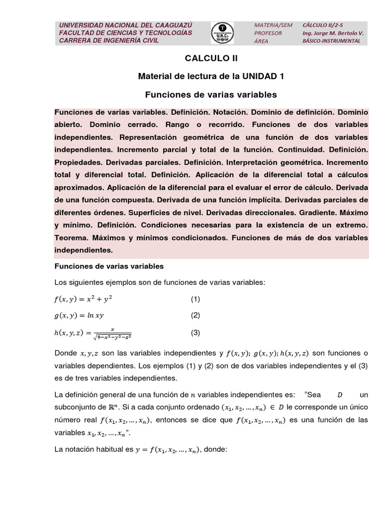 CAL II - Material de Lectura - UNIDAD I | PDF