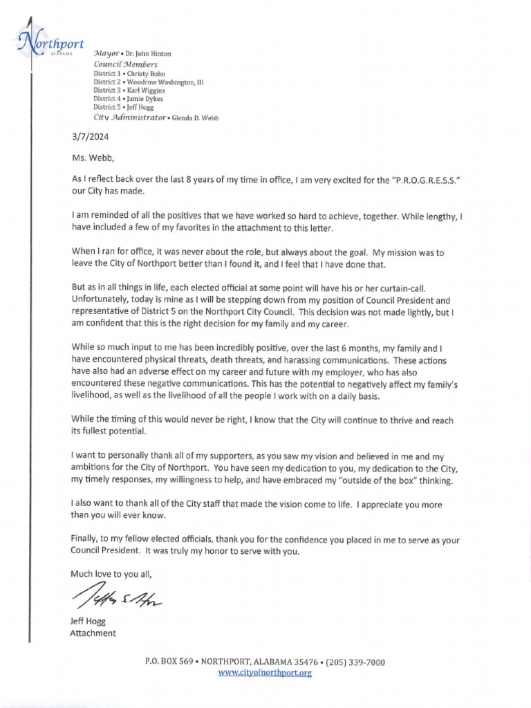 Jeff Hogg Resignation Letter | PDF