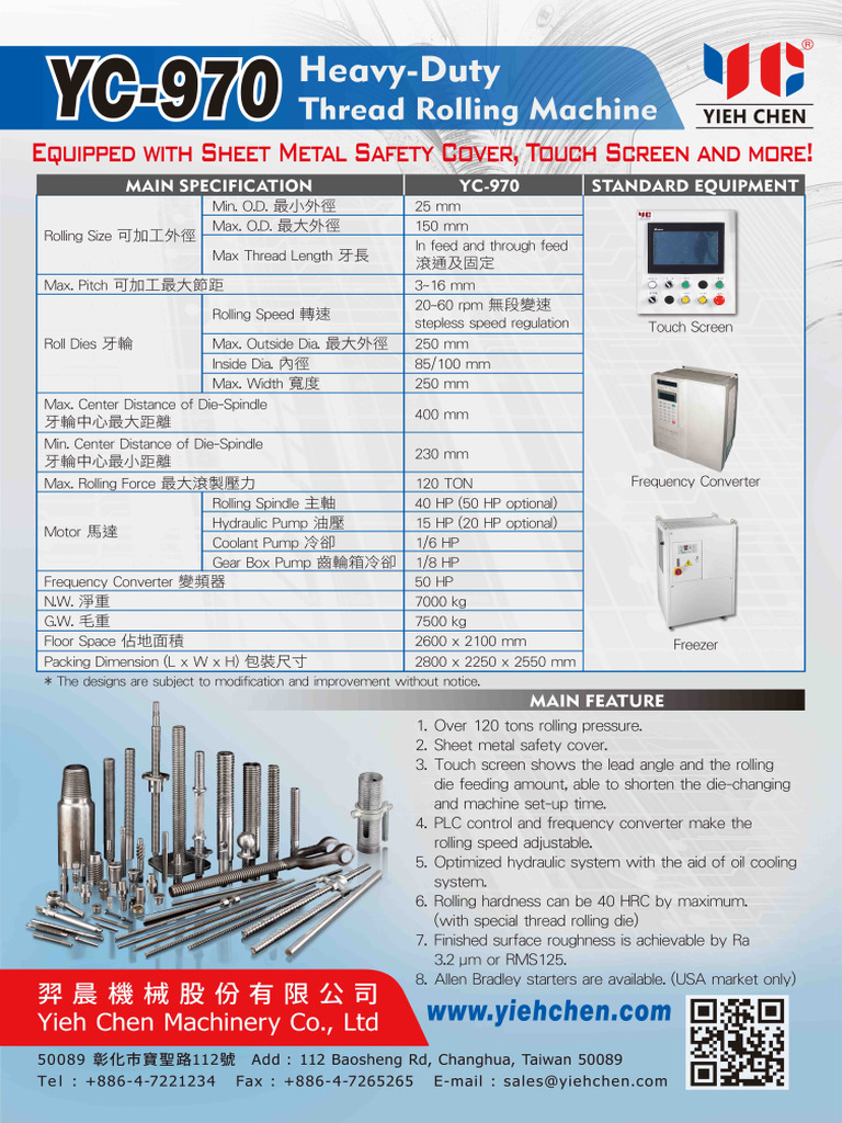 Yc 970 Heavy Duty Thread Rolling Machine Pdf