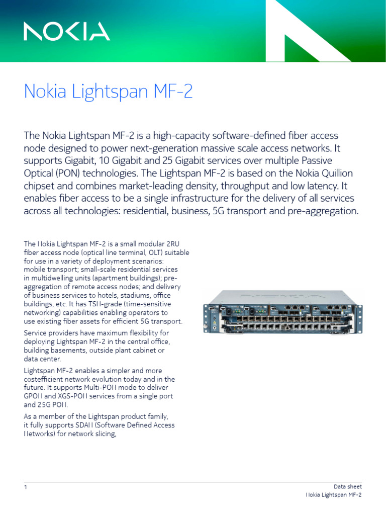 Nokia Lightspan MF-2 DataSheet | PDF | Telecommunications | Electronics