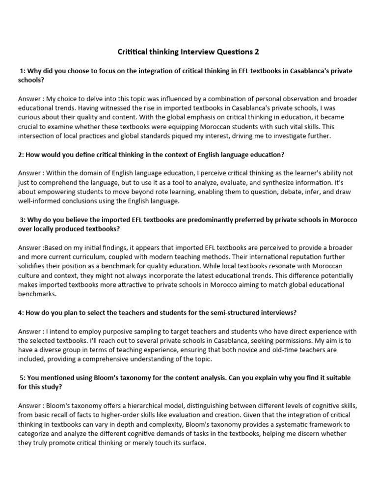 Crititical Thinking Interview Questions 2 | PDF | Critical Thinking | Thought