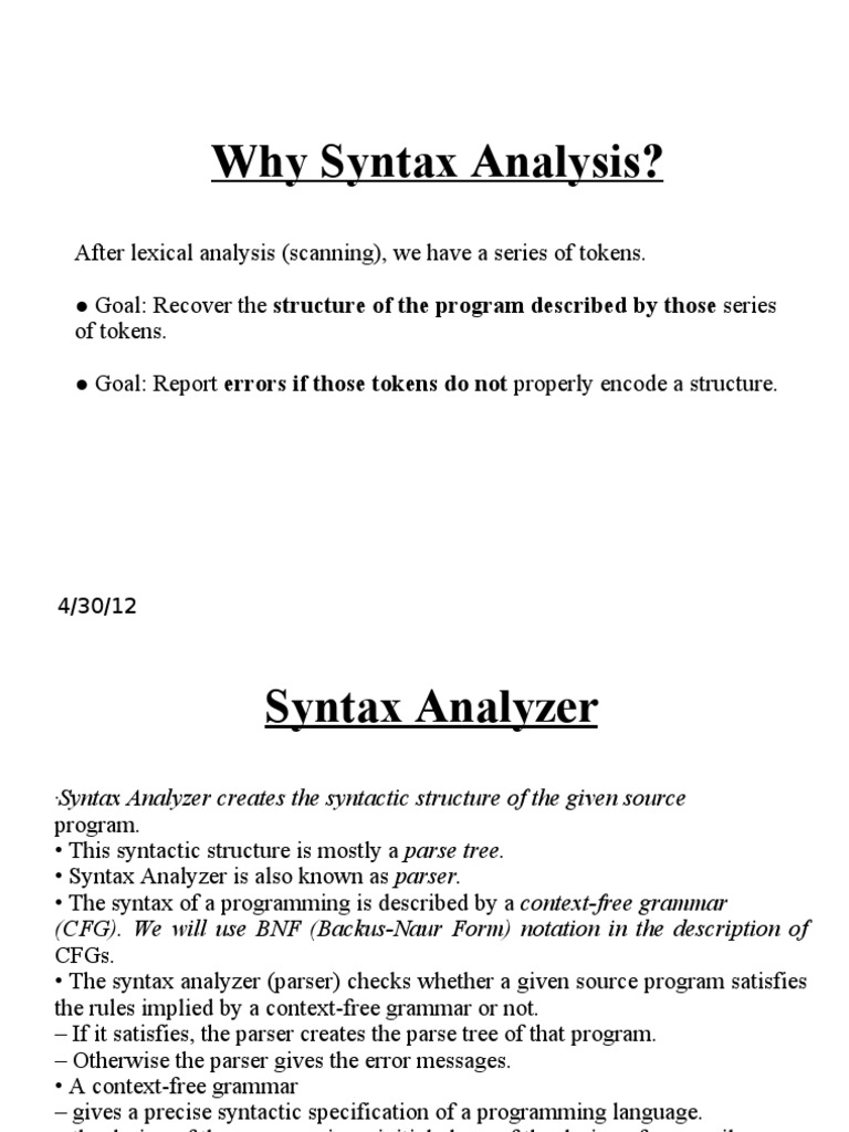 Why Syntax Analysis? | Download Free PDF | Parsing | Metalogic