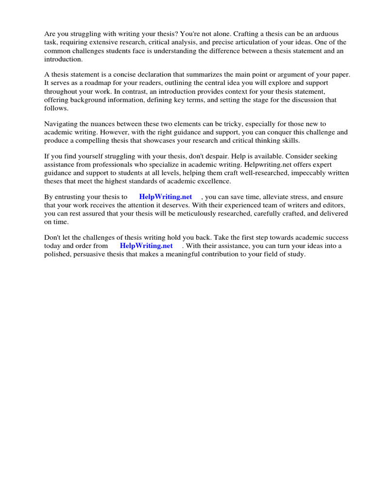 Difference Between Thesis Statement and Introduction | PDF | Essays | Thesis