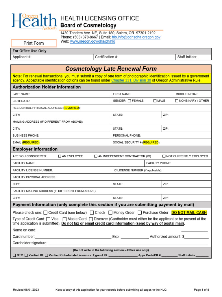Cosmetology License Renewal Form | PDF | Social Security Number ...