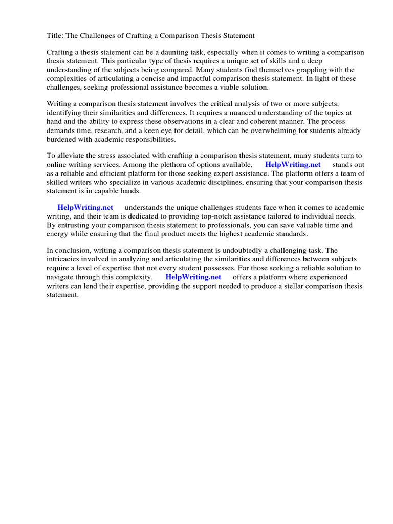 Writing A Comparison Thesis Statement | PDF