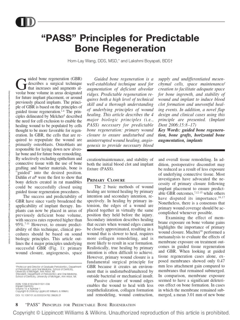 PASS Principles For Predictable Bone.8 | PDF | Dental Implant | Bone