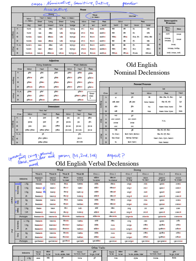 Old English Inflections | PDF | Grammatical Gender | Grammatical Number