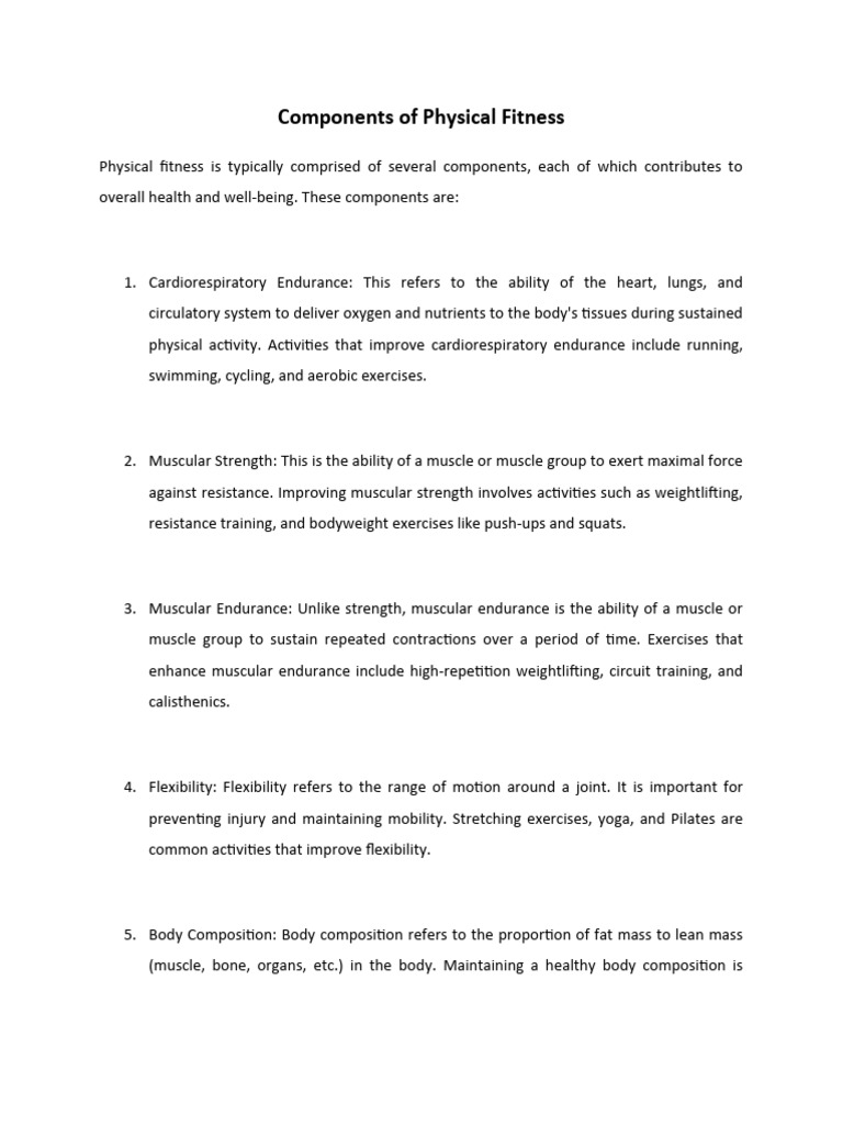 Components of Physical Fitness | PDF | Physical Fitness | Skeletal Muscle