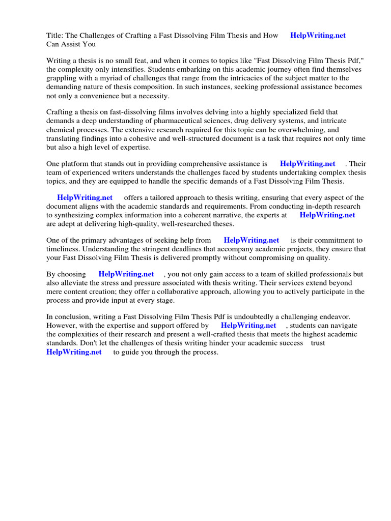 Fast Dissolving Film Thesis PDF | PDF