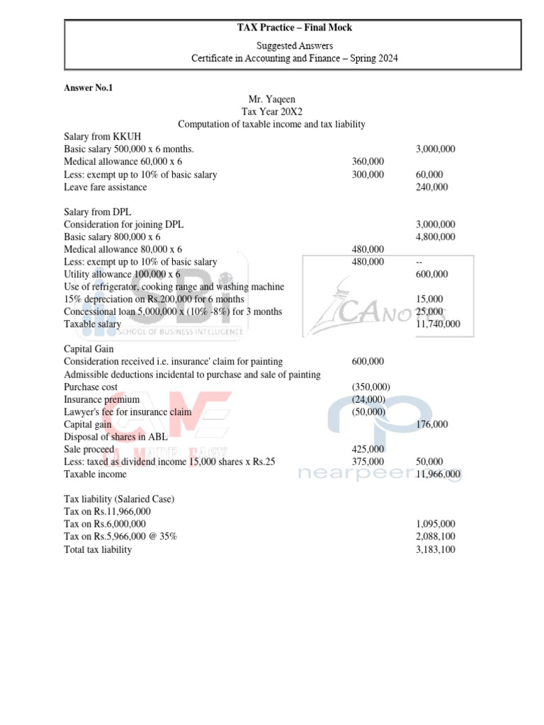 TAX Mock Suggested Solution | PDF | Taxes | Income