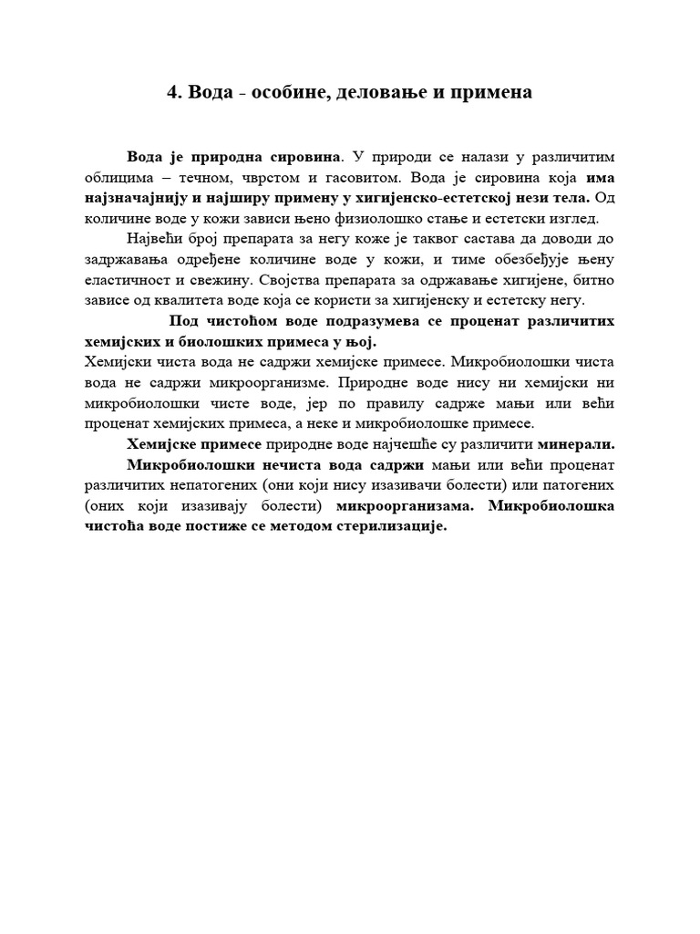 4 Вода особине деловање и примена Pdf