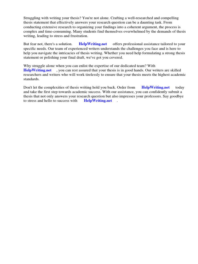Thesis Statement Answers Research Question | PDF | Thesis | Essays