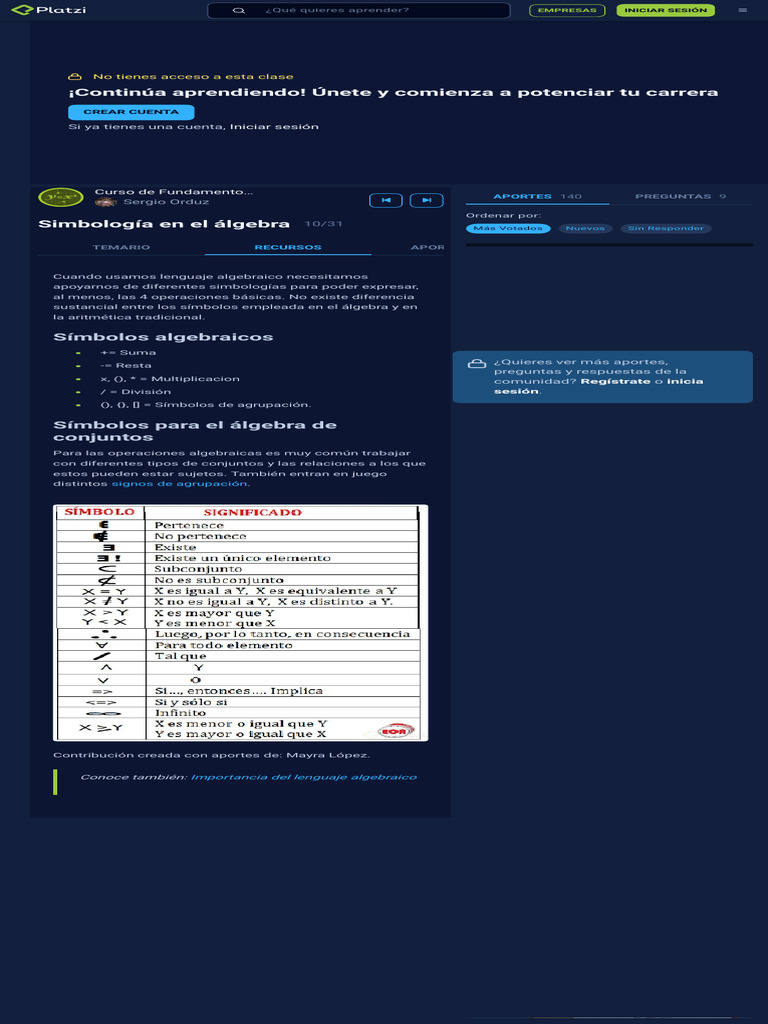 Simbología en El Álgebra - Platzi | PDF | Álgebra | Matemáticas