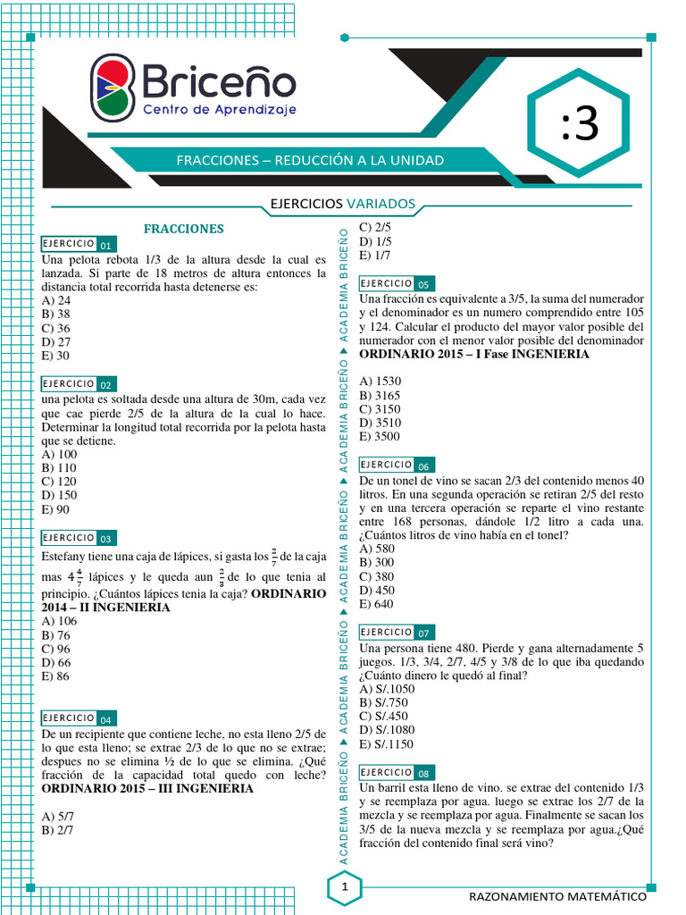 Raz Mat - Fracciones R.U. 2024 - Prof Villanueva | PDF