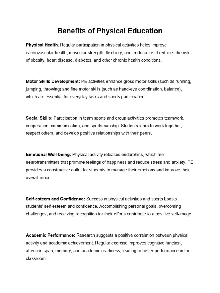 Benefits of Physical Education | PDF