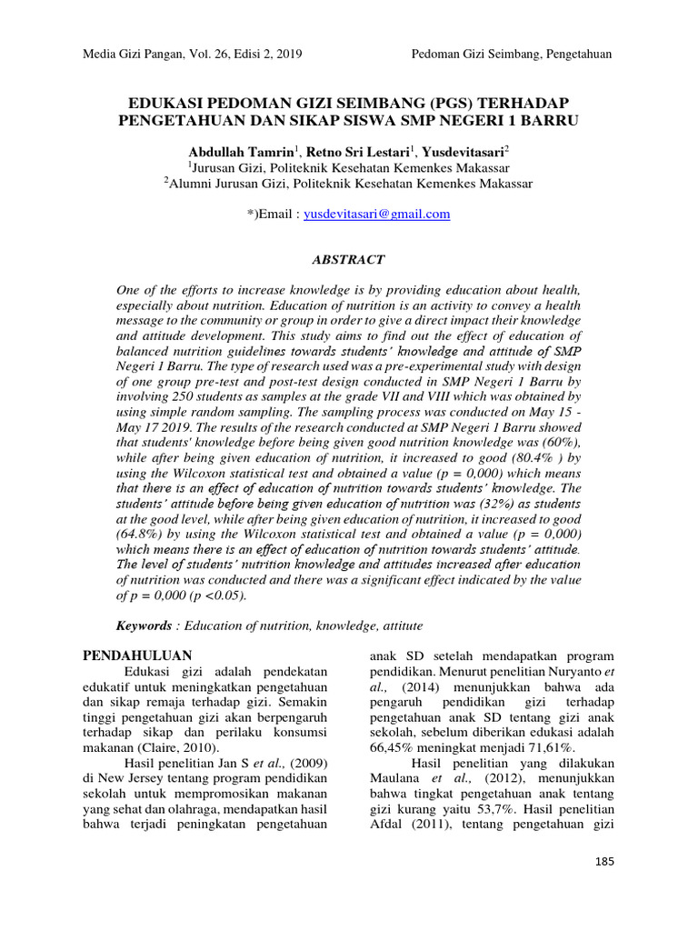 Edukasi Pedoman Gizi Seimbang (PGS) Terhadap Pengetahuan Dan Sikap ...