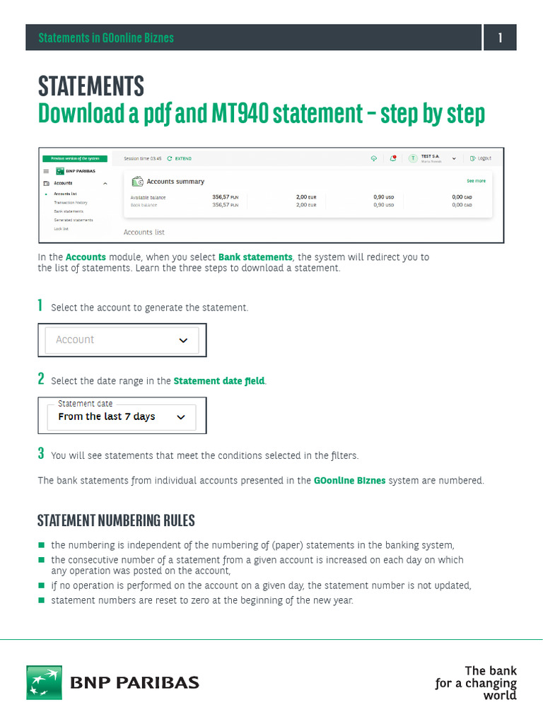 STATEMENSTS Download A PDF and MT940 Statement - Step by Step | PDF ...