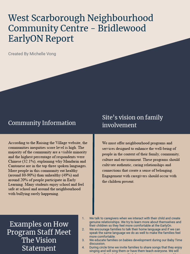 Michelle Vong - Earlyon Report | PDF | Caregiver | Community