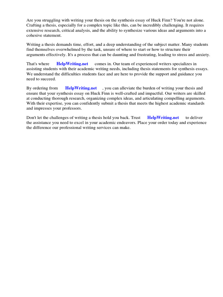 Synthesis Essay Huck Finn | PDF | Adventures Of Huckleberry Finn ...