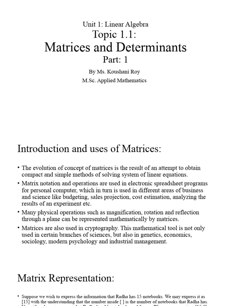 Introduction to Matrices and Their Types | PDF | Matrix (Mathematics ...