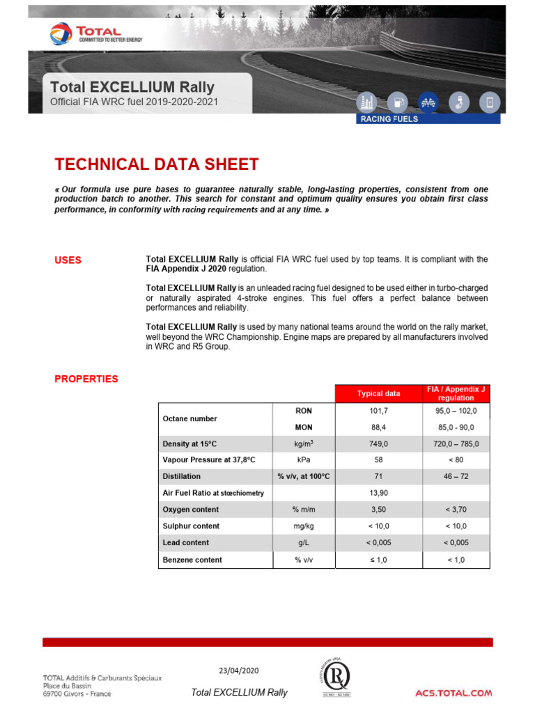 Total EXCELLIUM Rally Fuel Overview | PDF | Auto Racing
