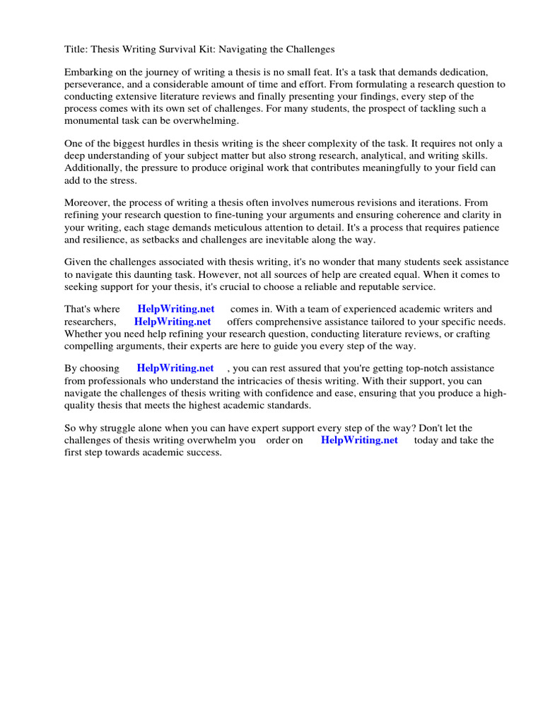 Thesis Writing Survival Kit | PDF