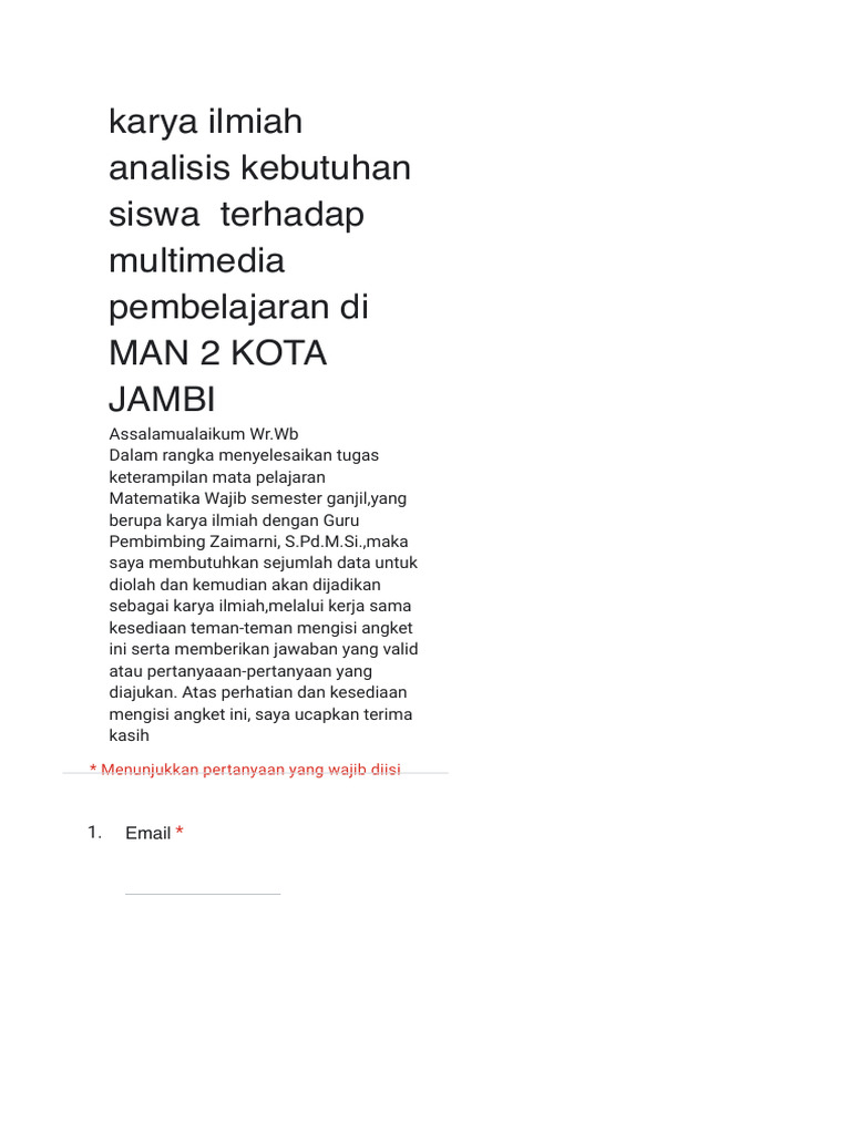 Angket Karya Ilmiah Analisis Kebutuhan Siswa Terhadap Mu | PDF
