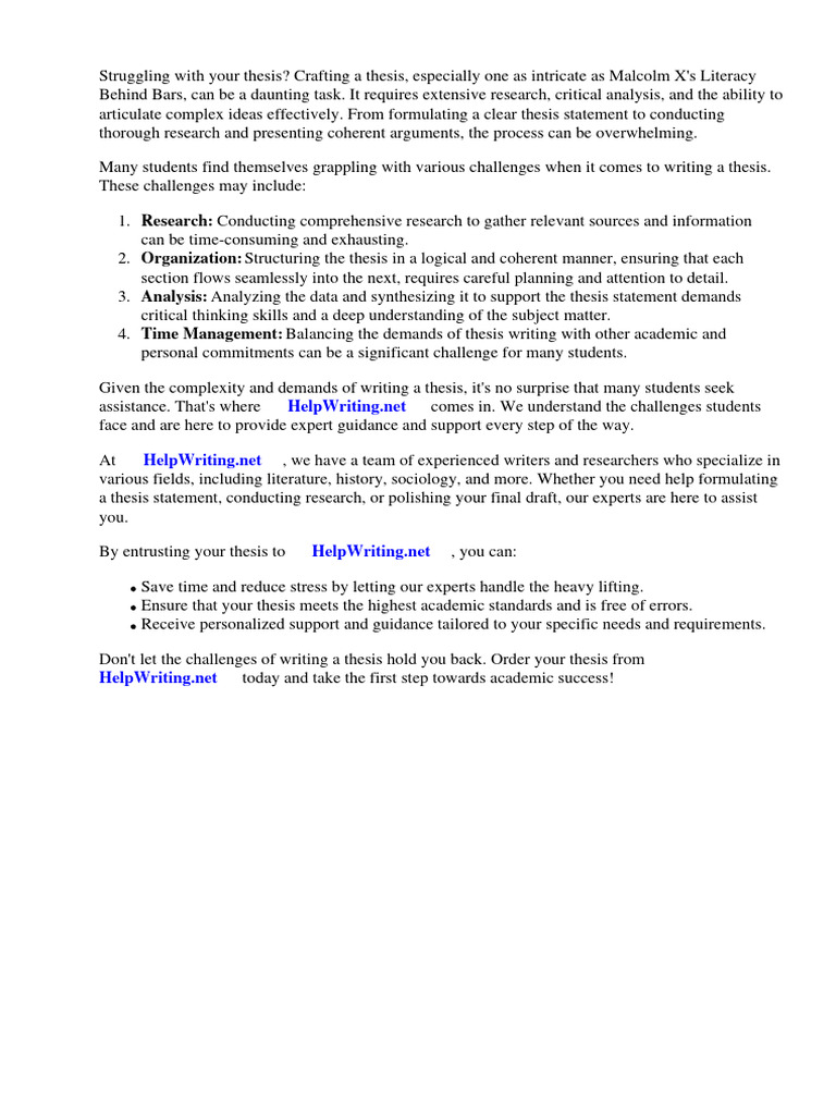 Malcolm Xs Literacy Behind Bars Thesis Statement | PDF | Malcolm X | Thesis