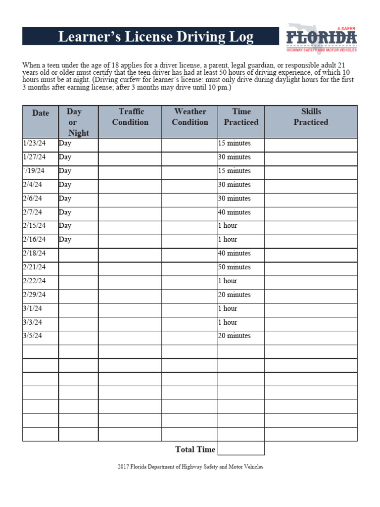 Learner's Driving Practice Log | PDF