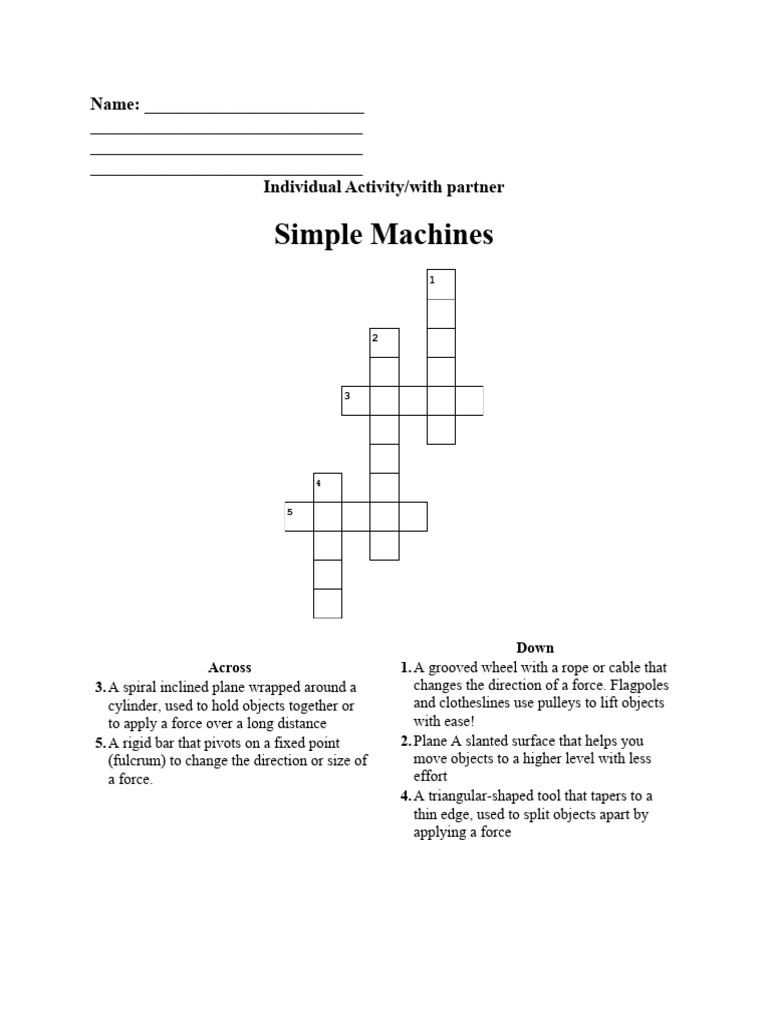 Simple Machines Crossword Puzzle | PDF | Technology & Engineering