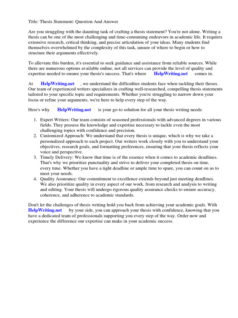 Thesis Statement Question and Answer | PDF | Essays | Thesis