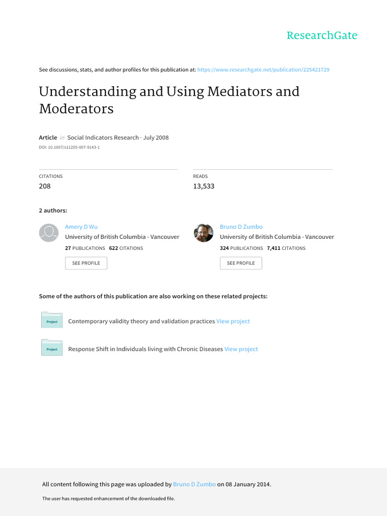 Mediation and Moderation in Research | PDF | Causality | Statistics