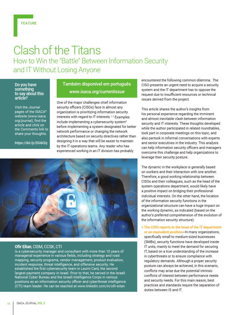 ISACA - Clash of The Titans (CISO, CIO... ) | PDF | Information ...