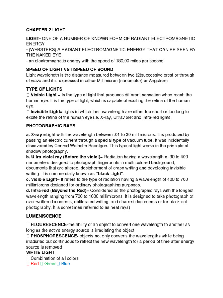 Chapter 2 Light | PDF | Light | Color