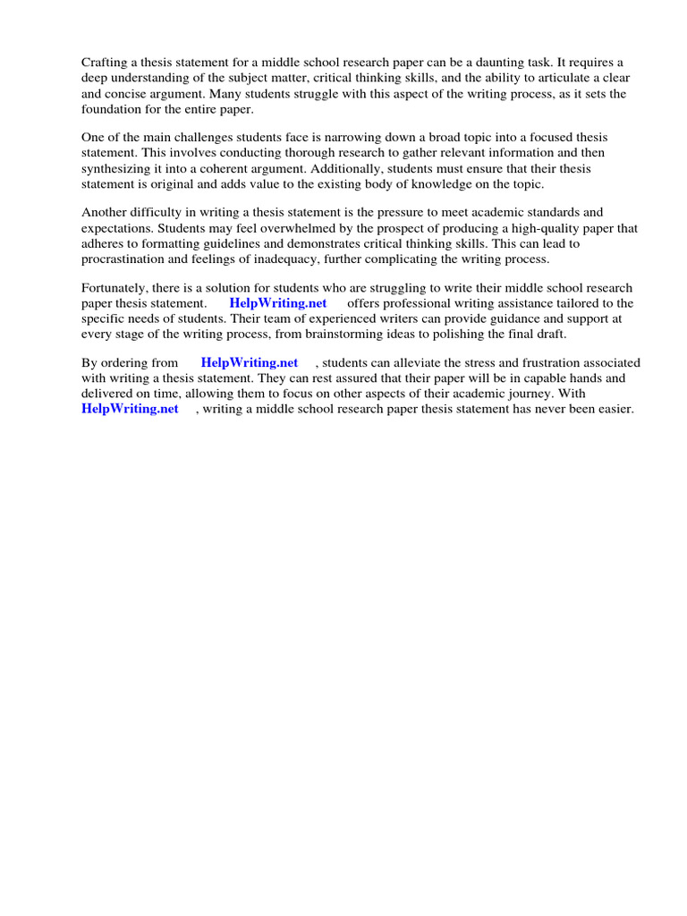 Middle School Research Paper Thesis Statement | PDF