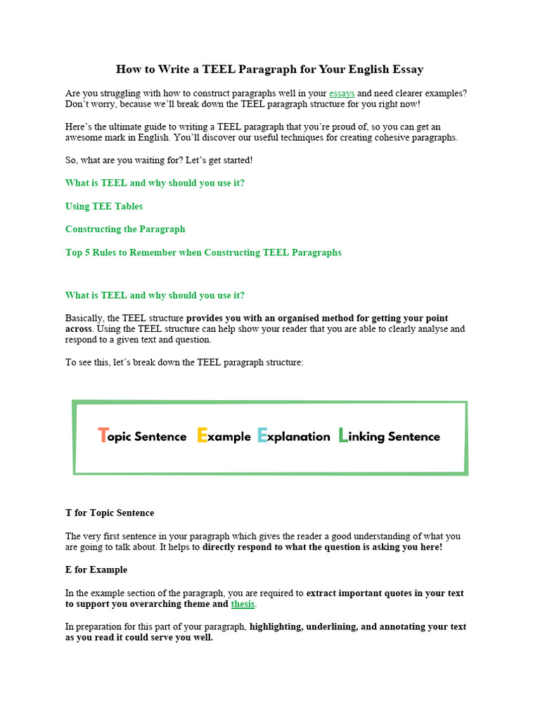 How To Write A TEEL Paragraph For Your English Essay | PDF | Essays ...