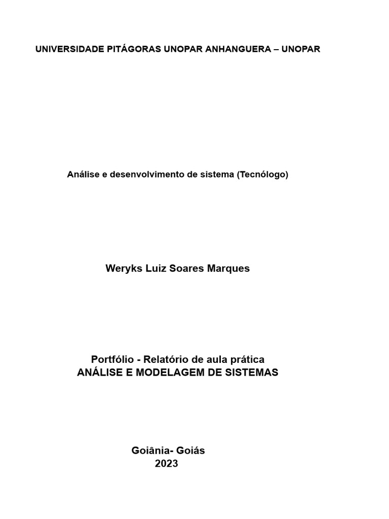 Portfólio - Relatório de Aula Prática Análise e Modelagem de Sistemas ... Portfólio - Relatório de Aula Prática Análise e Modelagem de Sistemas ...