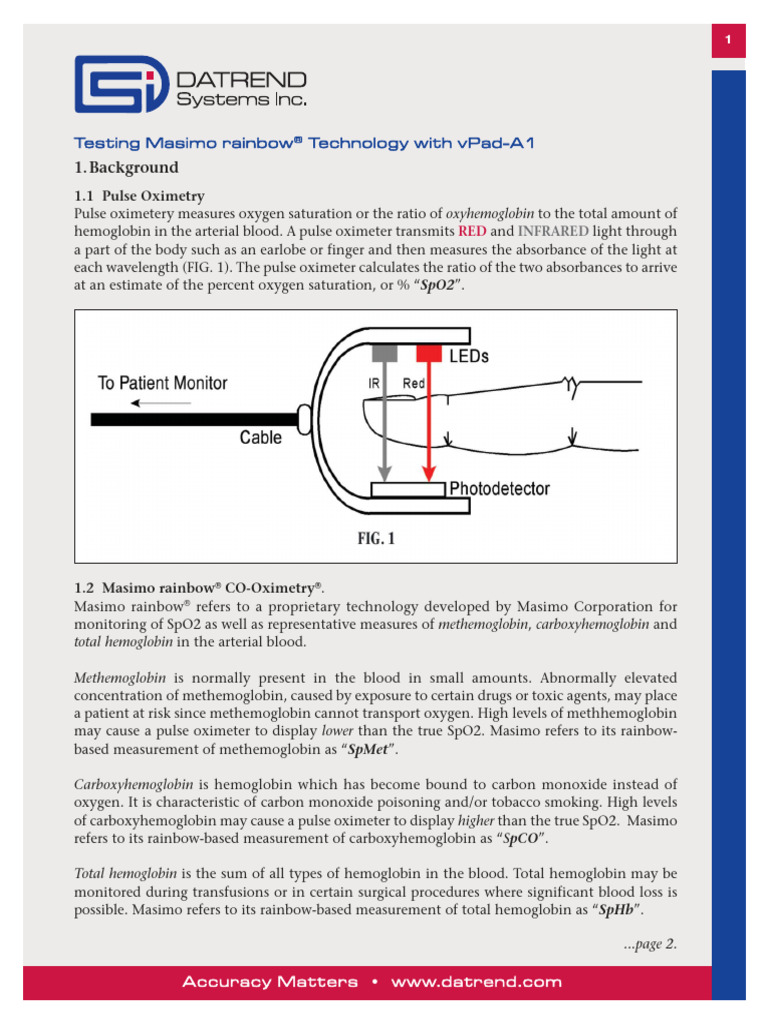 Testing Masimo Rainbow Technology With Vpad A1 1 | PDF | Clinical ...