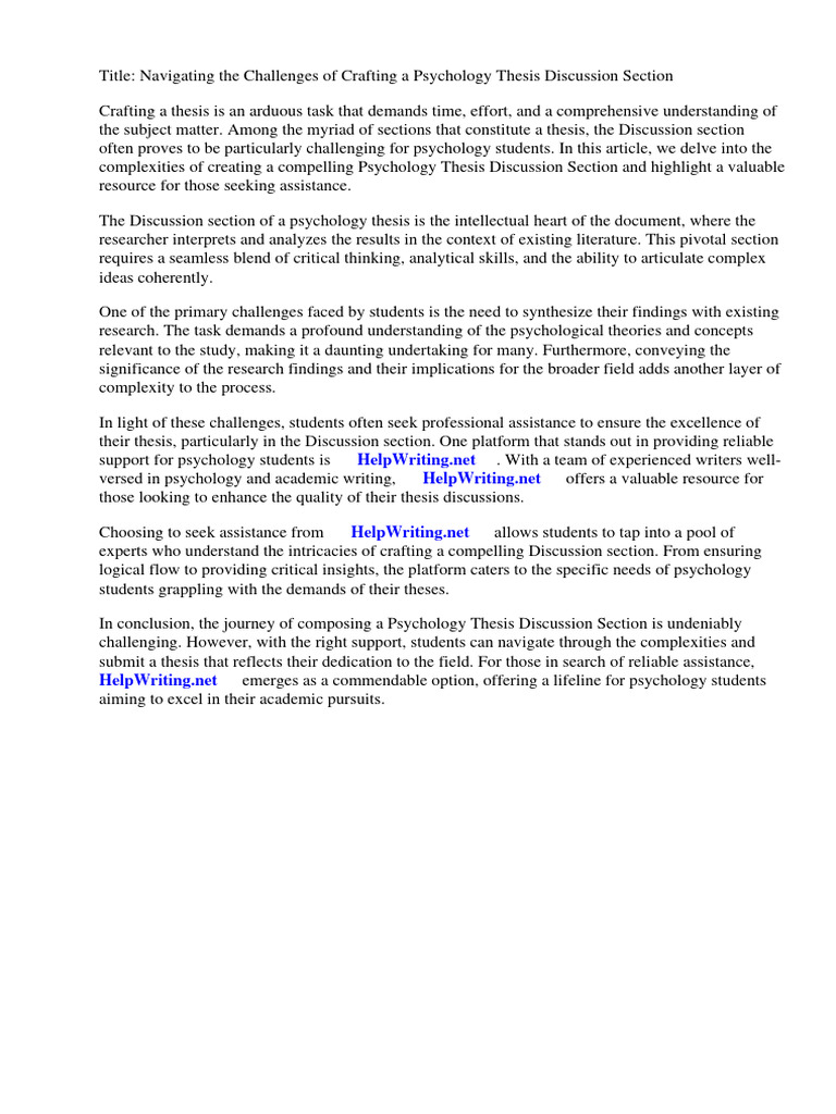 Psychology Thesis Discussion Section | PDF | Psychology | Thesis