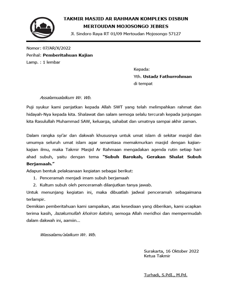Kajian Subuh Barokah Masjid Ar Rahmaan | PDF
