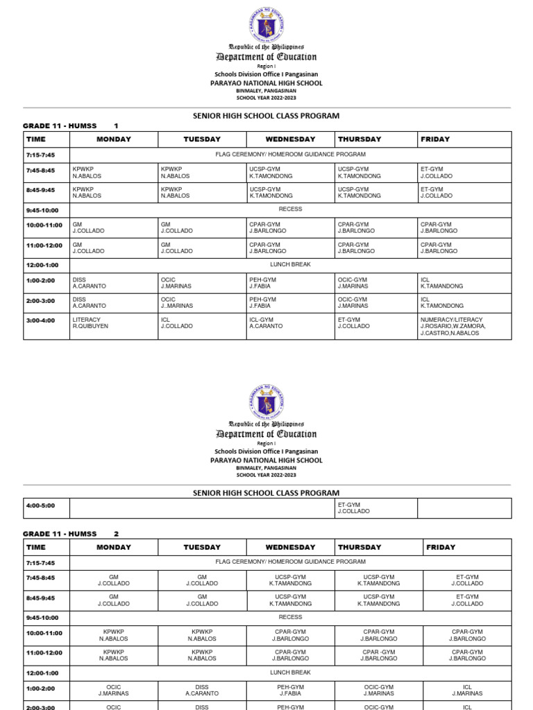 Class Program | PDF | Educational Organizations | Educational Institutions