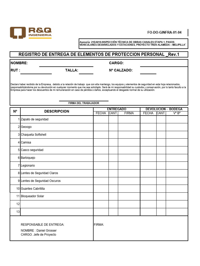 Registro de Entrega de EPP | PDF