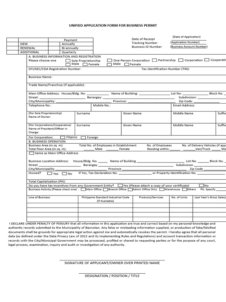 Unified Application Form For Business Permit | PDF | Fire Safety | Fee